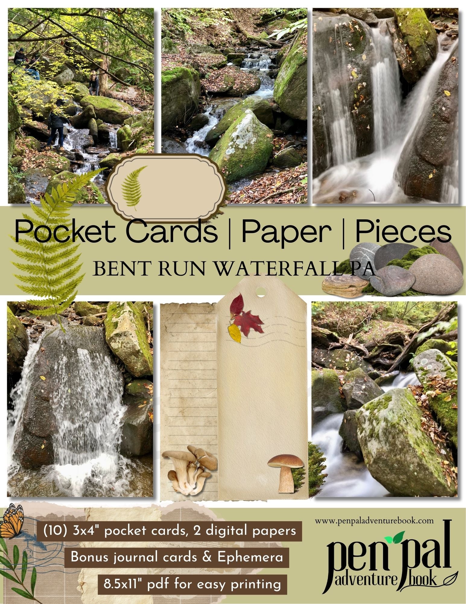 Bent Run Waterfall Printable Pocket Cards Digital Paper & Pieces | Pen ...