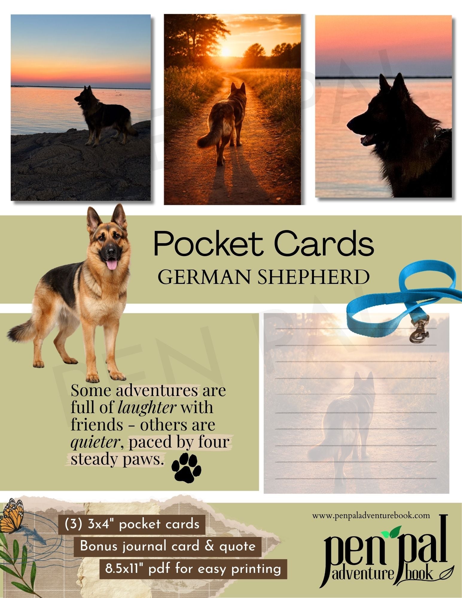 German Shepherd Printable Pocket Cards for Travel & Adventure Journali ...